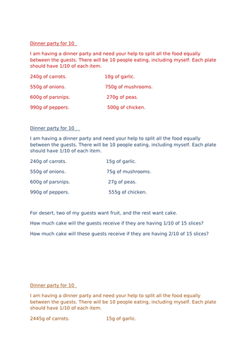 Dividing by 10 and 100 - Dinner Party! | Teaching Resources