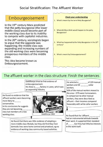AQA GCSE Sociology - The affluent worker | Teaching Resources