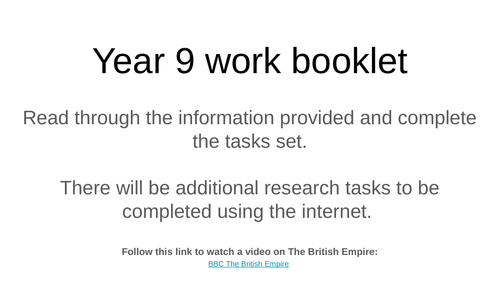 Year 9 work booklet - Empire | Teaching Resources