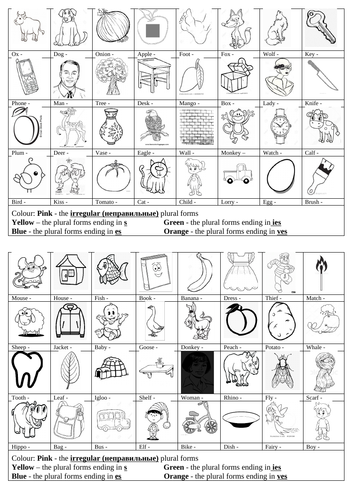 Plurals of the nouns coloring task | Teaching Resources