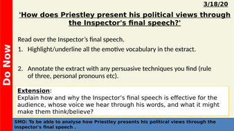 An Inspector Calls - Final Speech | Teaching Resources