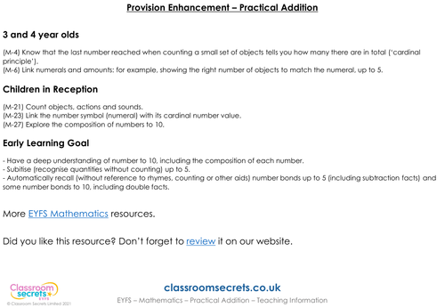 EYFS Maths Numbers - Adding in the Environment Provision Enhancement ...