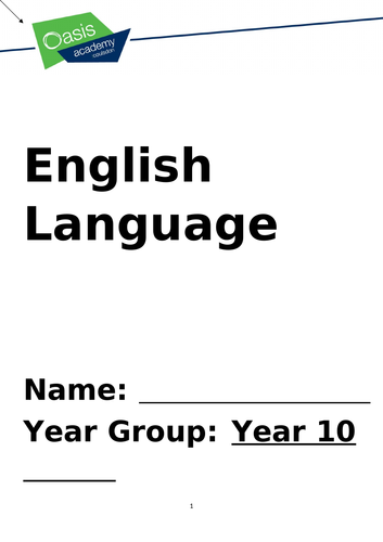 English Language Home Learning Booklets Year 10 and Year 11 AQA GCSE ...