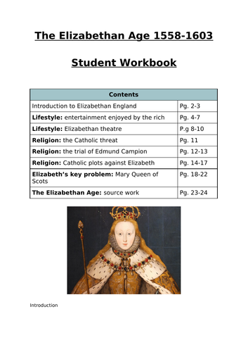 The Elizabethan Age KS3 workbook - lifestyle, threats/plots, Mary Queen ...