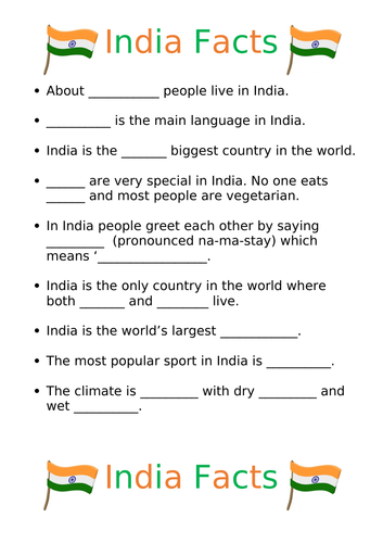 India fact cards and gap fill sheet | Teaching Resources
