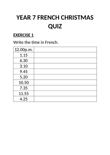 YEAR 7 FRENCH CHRISTMAS QUIZ | Teaching Resources