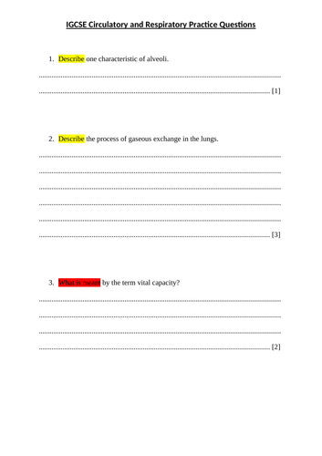 IGCSE Respiratory and Circulatory System Practice Exam Questions ...