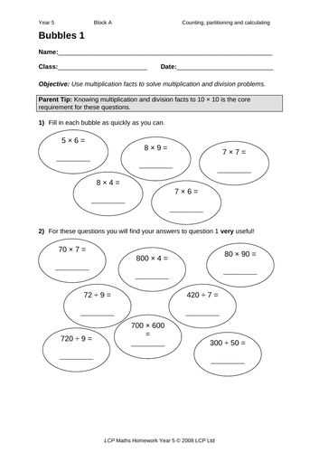 Year 5 Maths Home Mini Learning Pack includes Answers and Parental ...