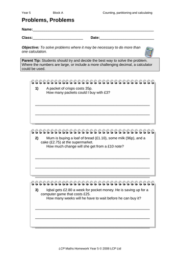 Year 5 Maths Home Mini Learning Pack includes Answers and Parental ...