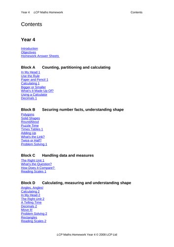 Year 4 Maths Home learning Mini Pack, 8 sheets with Answers and ...