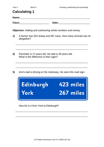 Year 4 Maths Home learning Mini Pack, 8 sheets with Answers and ...
