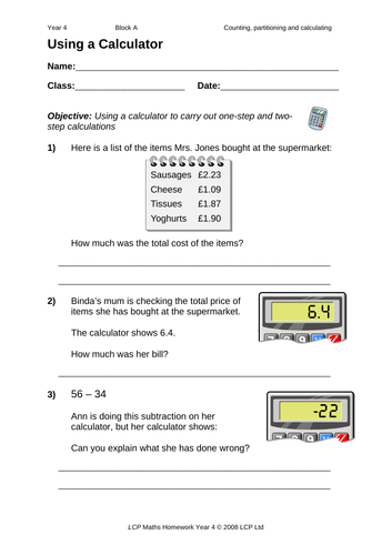 Year 4 Maths Home learning Mini Pack, 8 sheets with Answers and ...