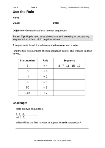 Year 4 Maths Home learning Mini Pack, 8 sheets with Answers and ...