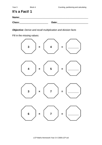 Year 3 Maths Home learning Mini Pack including Answers and Parental ...