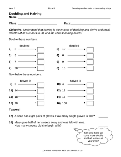 Year 2 Maths Home Learning Mini Pack (16 sheets) includes Answers ...