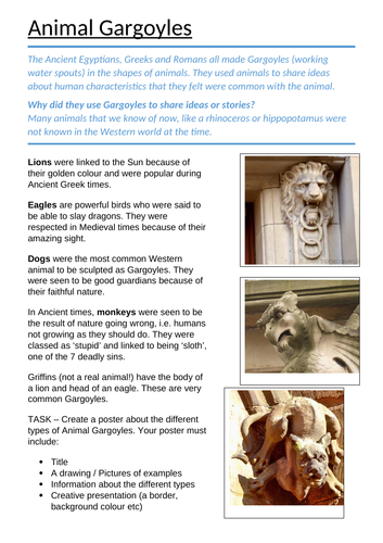 Gargoyles in Art KS3 (9 worksheets!) | Teaching Resources