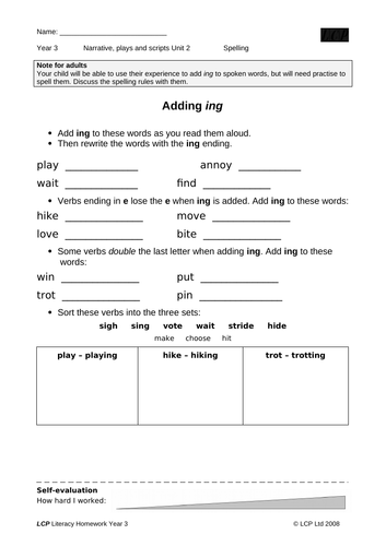 Year 3 English/ Literacy Home Learning Mini Pack includes Parental ...
