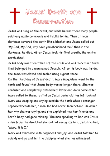 Jesus' Death and Resurrection Comprehension (Easter) | Teaching Resources