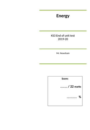 Energy - End of Unit Test KS3 (SEN) | Teaching Resources