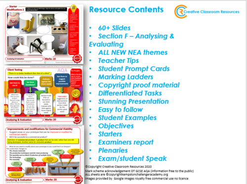 GCSE DT NEA AQA Guide to Section F – Analysing & Evaluating - NEW ...