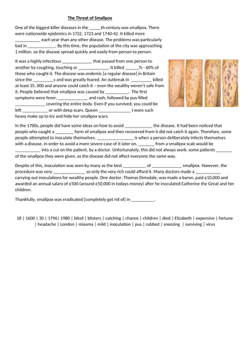 Smallpox Gap Fill Activity | Teaching Resources