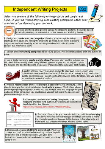 KS3 Independent Writing Projects | Teaching Resources