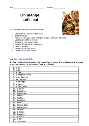 French booklet - Food and drinks - Year 8 | Teaching Resources