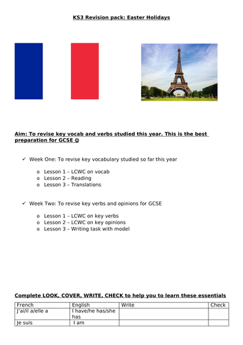 Revision pack/School Closure French | Teaching Resources
