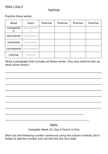 Year 5 - 3 weeks of home learning -Covid-19 | Teaching Resources