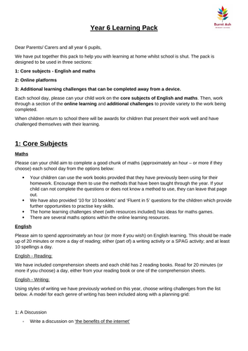 Year 6 - Home Learning SATS revision - Covid-19 | Teaching Resources