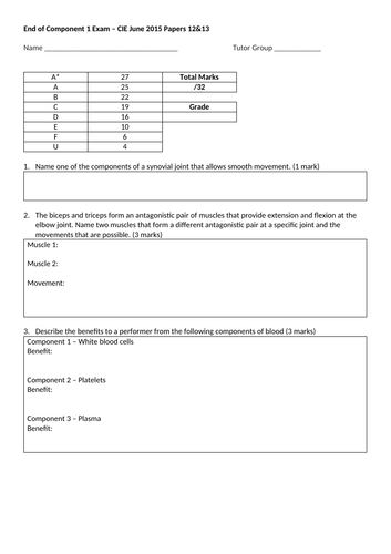 IGCSE PE CIE C1 End of Topic Exam | Teaching Resources