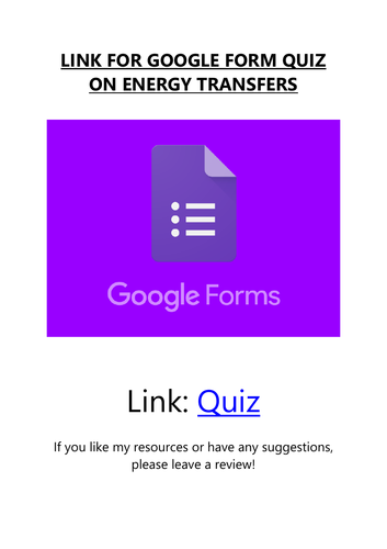 Energy transfer diagrams & stores worksheet + Notes sheet + Google form ...