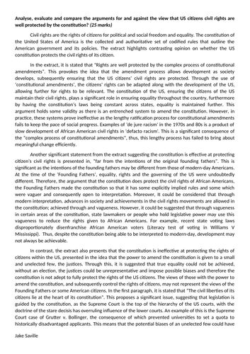 Are Civil rights protected by the Constitution? 25 marker - Exemplar ...