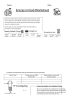 KS3 Energy in food worksheet | Teaching Resources