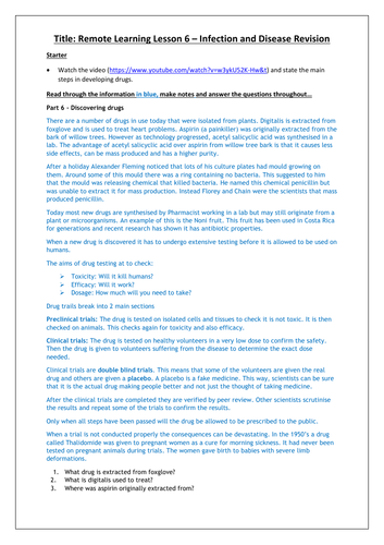 Covid-19 - GCSE Biology - Infection and Disease - CORONAVIRUS REMOTE ...