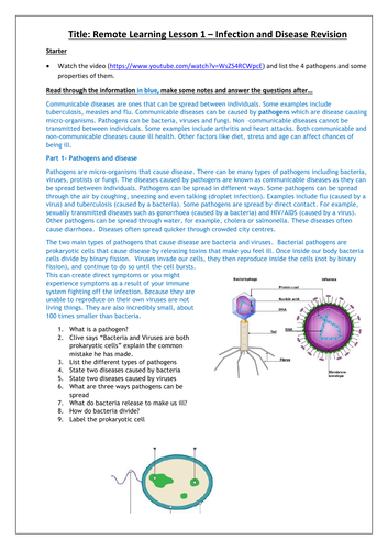 Covid-19 - GCSE Biology - Infection and Disease - CORONAVIRUS REMOTE ...