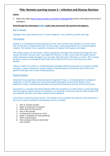 Covid-19 - GCSE Biology - Infection and Disease - CORONAVIRUS REMOTE ...