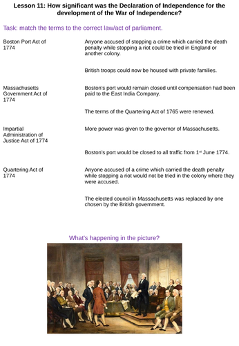 British America L11 Declaration of Independence | Teaching Resources