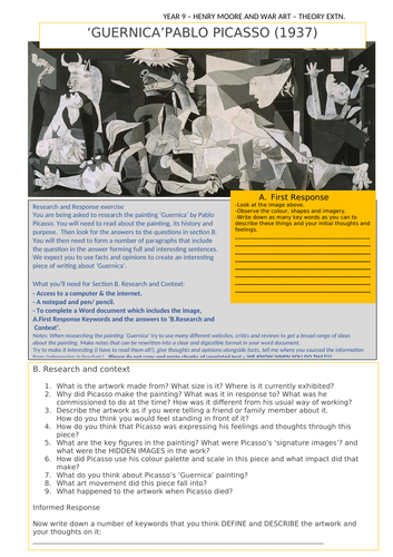 Guernica:Picasso, Pupils response to current news: 2 lessons, Theory ...