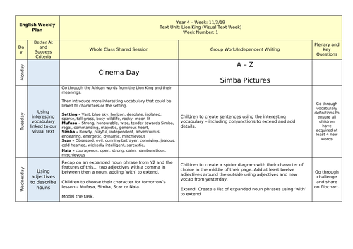 Lion King Visual Text Year 4 English Planning | Teaching Resources