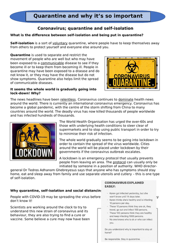 KS2 & KS3 comprehension Quarantine and why it's so important against a ...