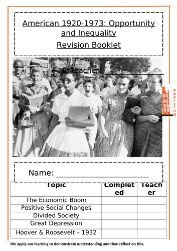 America 1920-73 Revision Booklet | Teaching Resources