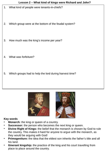 Richard and John L2 Kingship and personalities | Teaching Resources