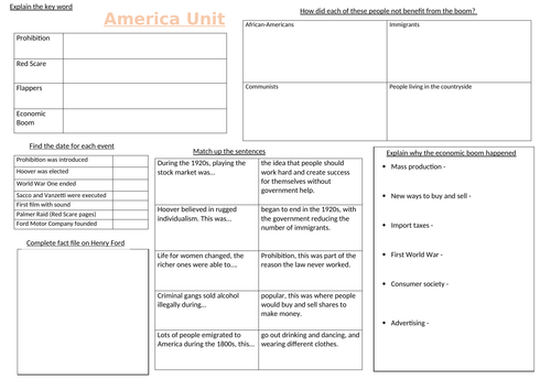 America 1920-73 Revision sheets | Teaching Resources