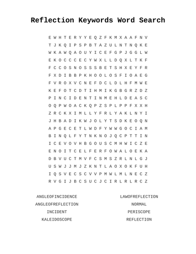 Reflection Word Search and Crossword Keywords | Teaching Resources