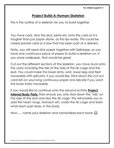 Interactive Skeleton Building Activity for home schooling or cover task ...