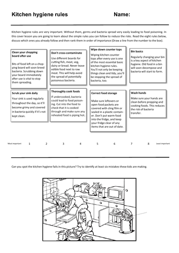 Food cover work / cover lesson - Kitchen hygiene - 1hr activity ...
