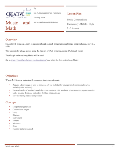 Music and Math Music Composition Lesson Plan | Teaching Resources