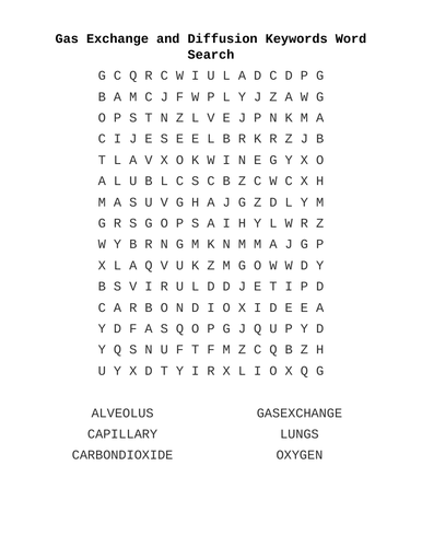 Gas Exchange Word Search & Crossword Diffusion Keywords | Teaching ...