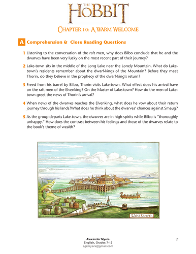 FREE The Hobbit (J. R. R. Tolkien) - Chapter 10: Laketown - WORKSHEETS ...